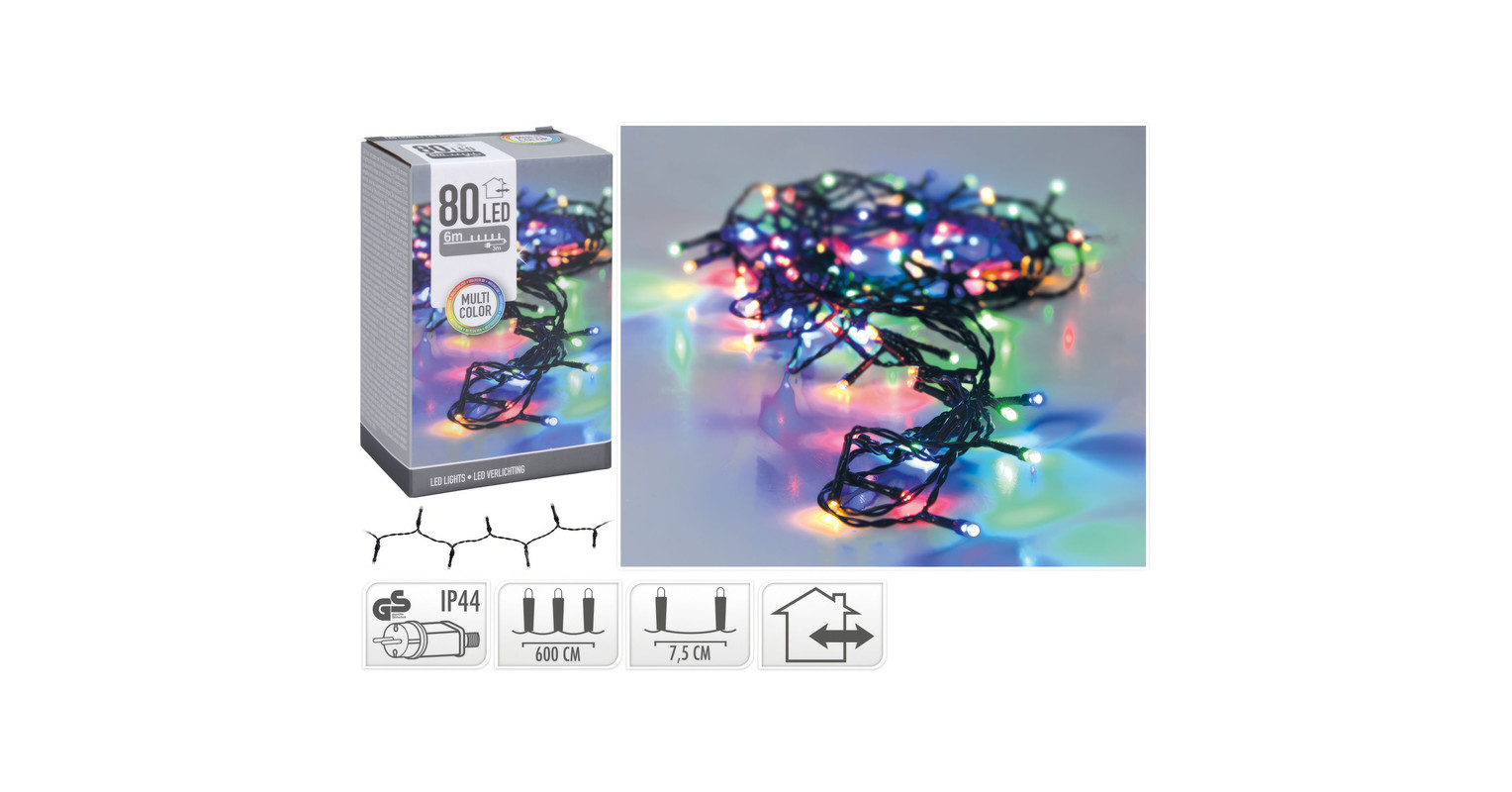 LED égősor fényfüzér 80 db 6+3 m beltéri/kültéri színes - Égősorok ...